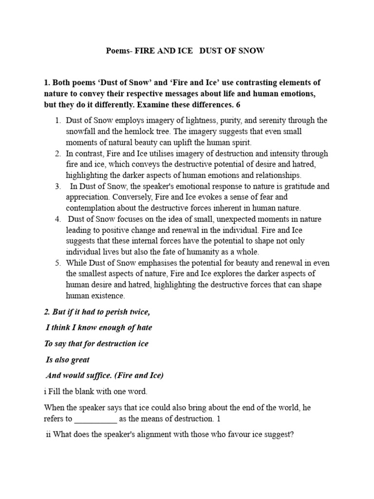 Contrasting Nature in Fire and Ice Poems | PDF | Hatred | Emotions