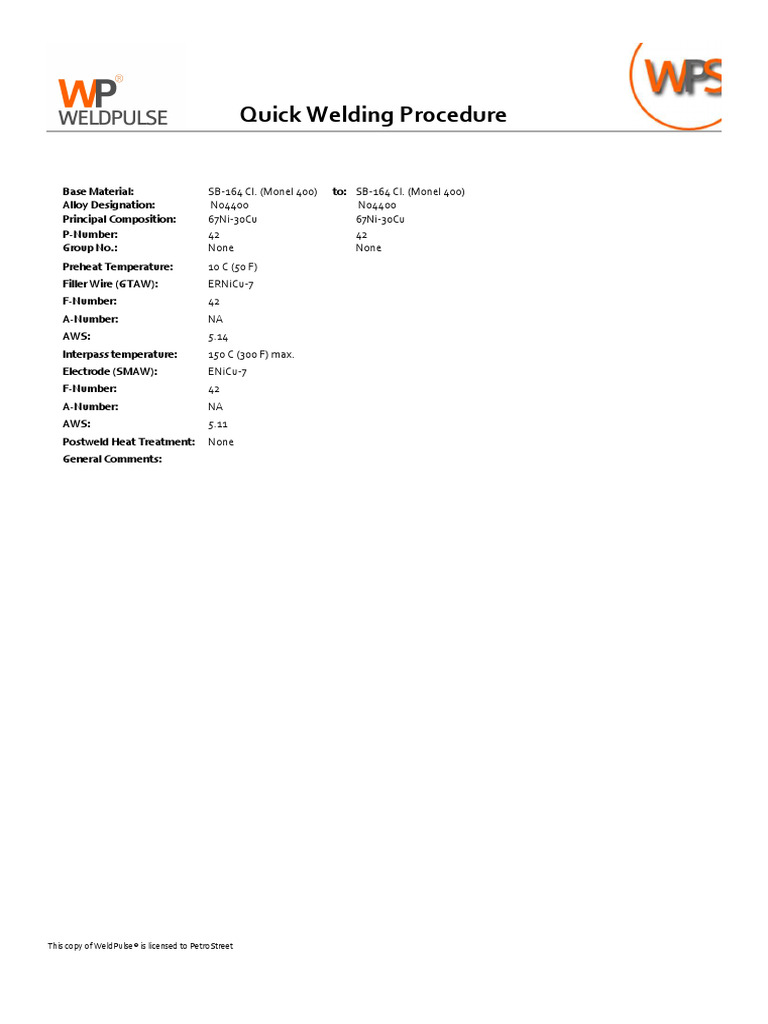 Quick Welding Procedure for Monel 400 | PDF