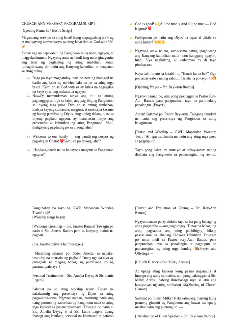 Church Anniversary Program Script | PDF