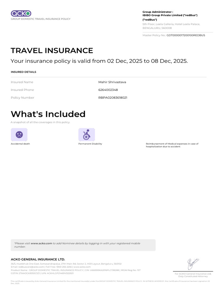 Group Domestic Travel Insurance Policy | PDF | Insurance | Service ...