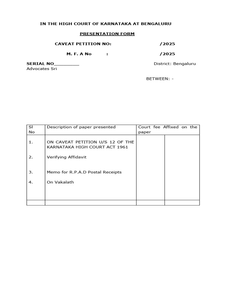 High court Caveat | PDF | Legal Procedure | Practice Of Law