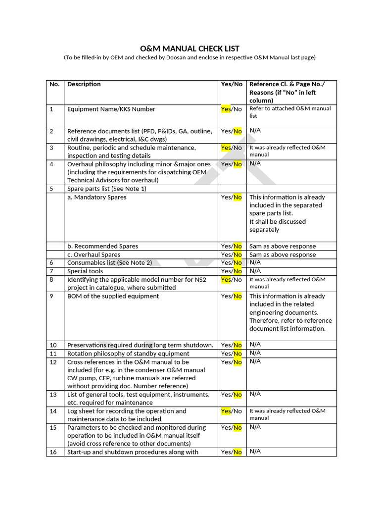 O&M Manual Check List - Doosan Response - Communication System and CCTV ...