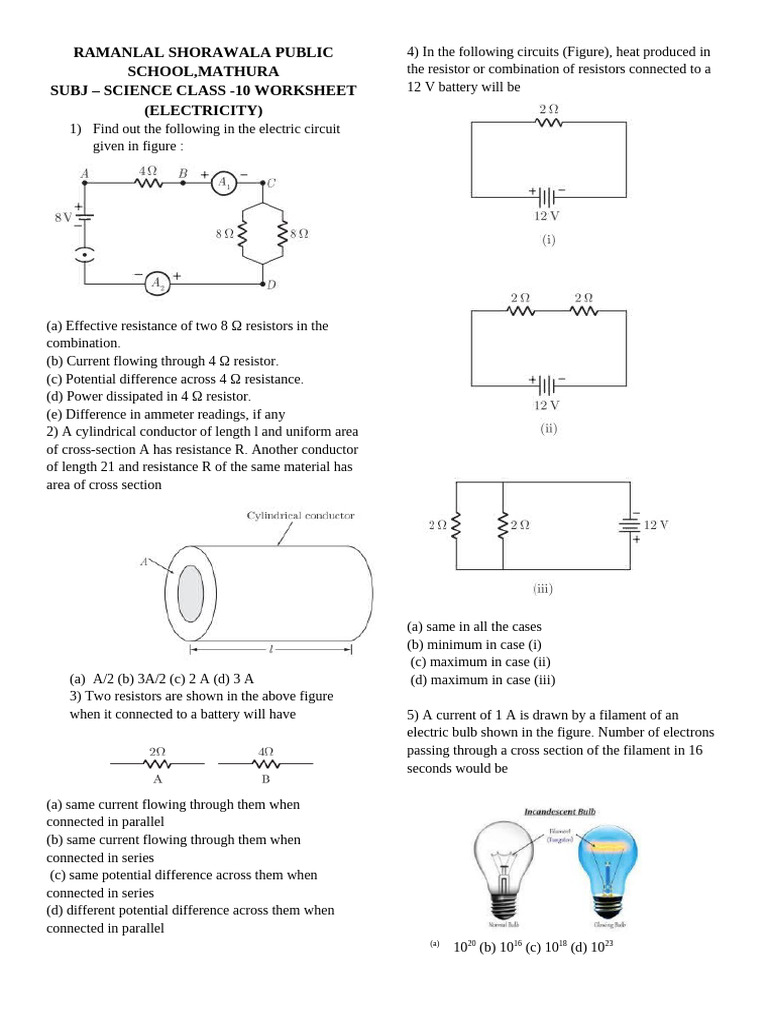 WORKSHEET (ELECTRICITY) | PDF | Series And Parallel Circuits | Voltage