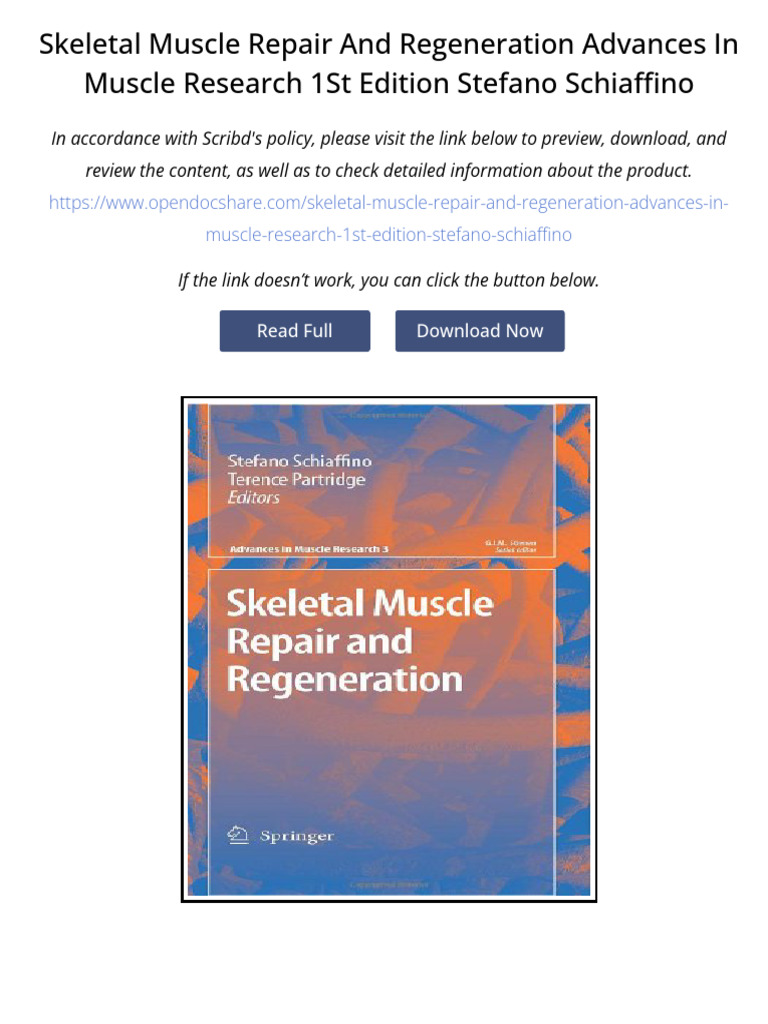 Skeletal Muscle Repair and Regeneration Advances in Muscle Research 1st ...
