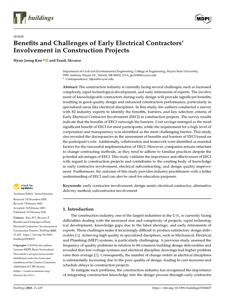 Early Electrical Contractor Involvement Benefits | PDF | Building ...