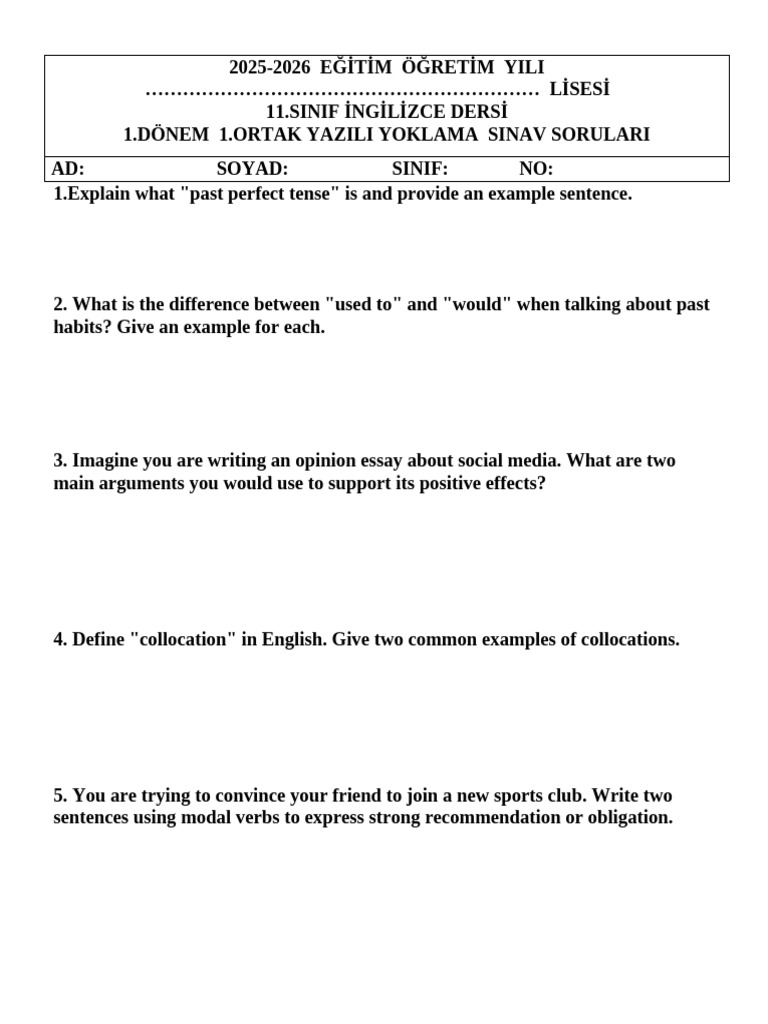 11th Grade English Exam Questions | PDF | Verb | Languages