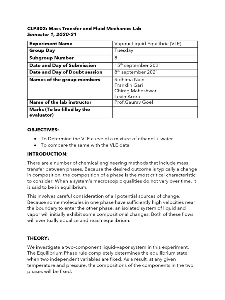 VLE Experiment: Ethanol-Water Lab Analysis | PDF