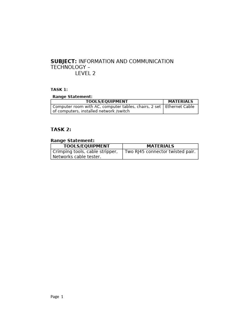 ICT Level 2 Tools and Equipment Guide | PDF