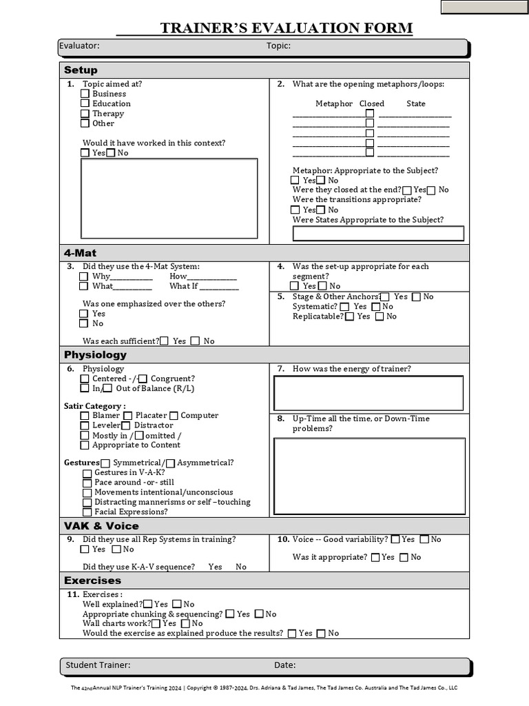 2024 Trainer's Eval Form_NEW | PDF