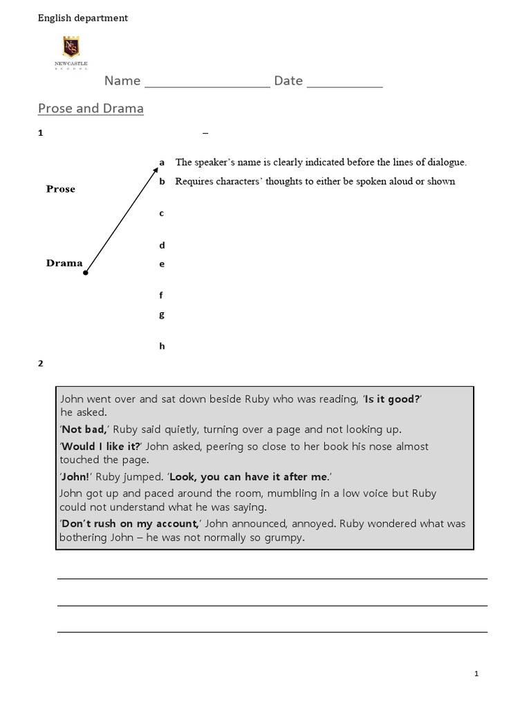 Drama or Prose Worksheet | PDF | Prose