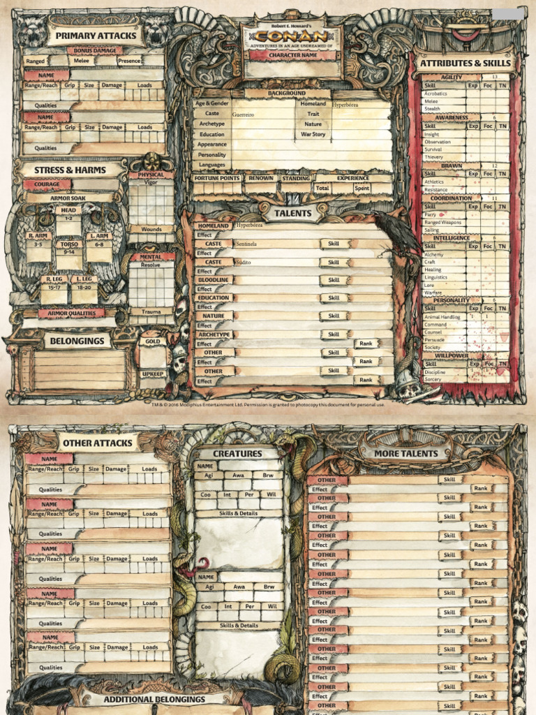 Conan 2d20 Character Sheet Painted Form Fillable 063516 | PDF