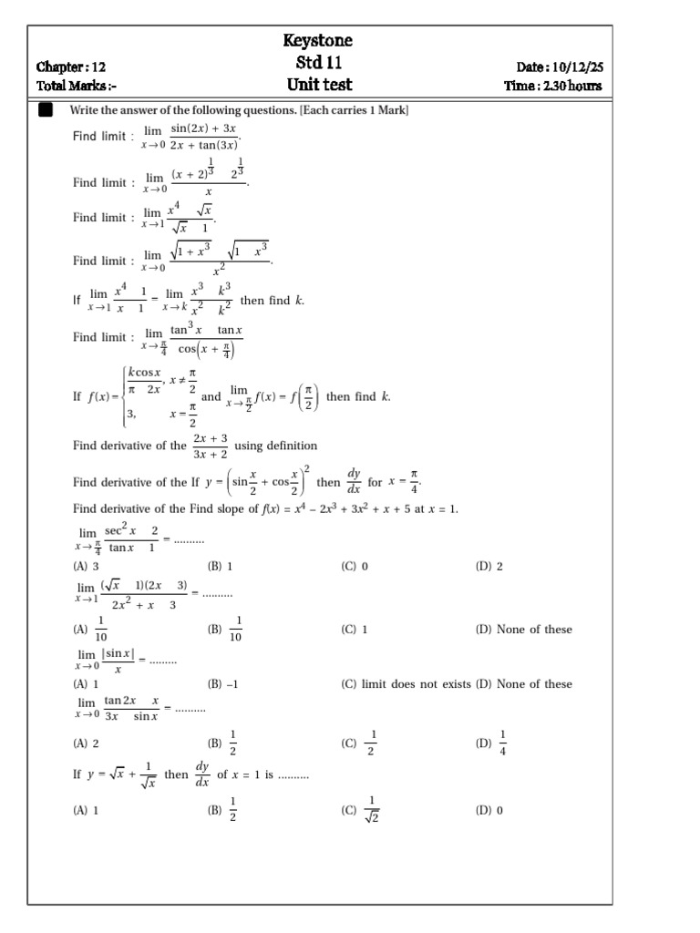 Limits and Derivatives Practice Test | PDF | Chess Theory | Chess Openings