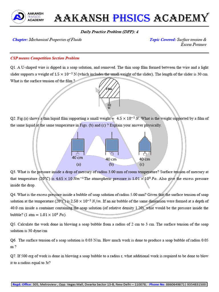 Daily Practice Problems on Fluid Mechanics | PDF | Drop (Liquid ...