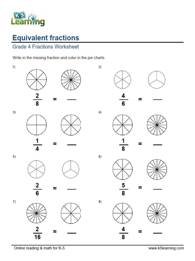 Grade 4 Writing Equivalent Fractions Pie Chart A | PDF