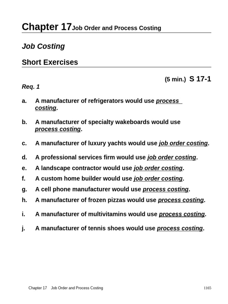 Chapter 17 Job Order and Process Costing | PDF
