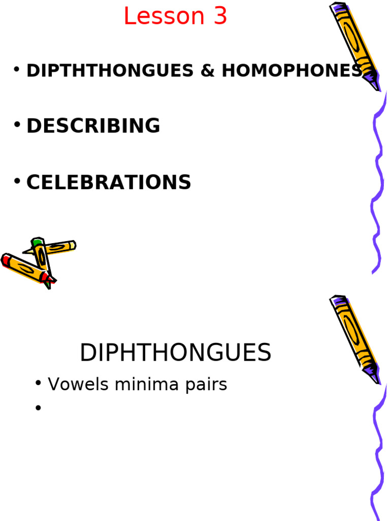 Diphthongs, Homophones, and Celebrations | PDF