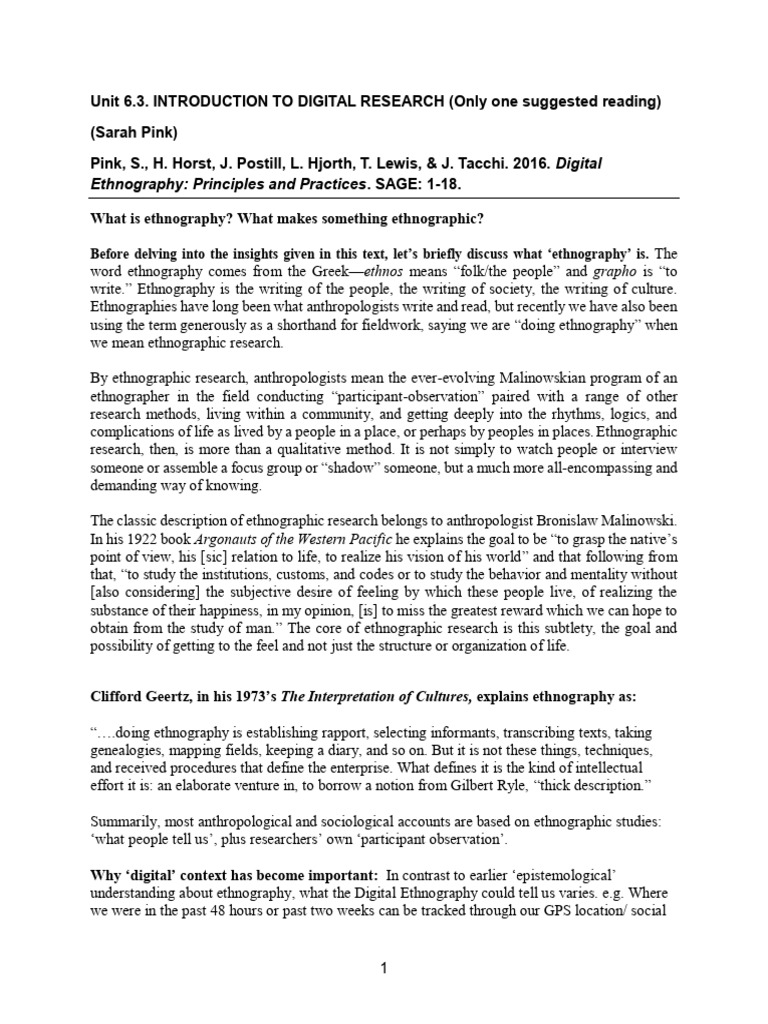 Digital Ethnography: Redefining Research | PDF | Ethnography | Sociology