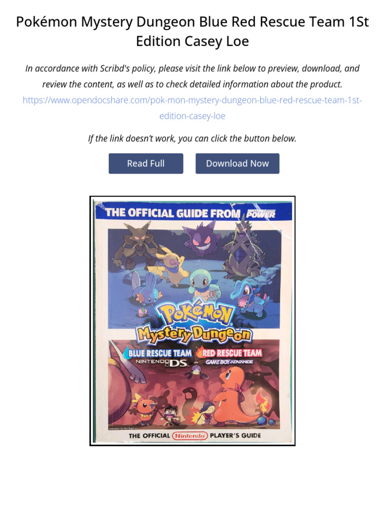Pokémon Mystery Dungeon Blue Red Rescue Team 1st Edition Casey Loe all ...