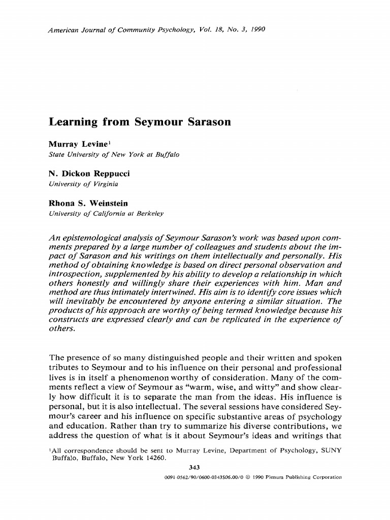 Learning From Seymour Sarason | PDF | Experience | Knowledge