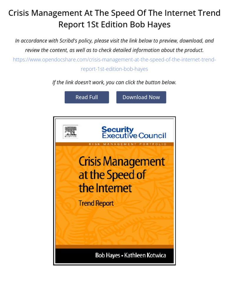 Crisis Management at the Speed of the Internet Trend Report 1st Edition ...