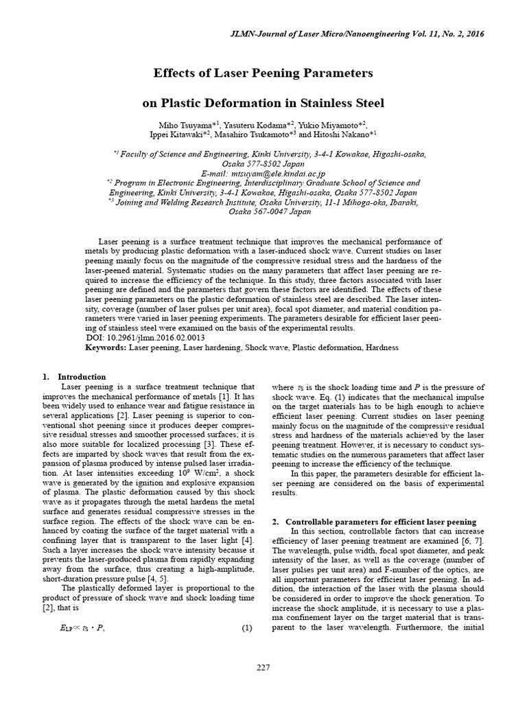 Laser Peening Effects on Stainless Steel | PDF | Plasticity (Physics ...