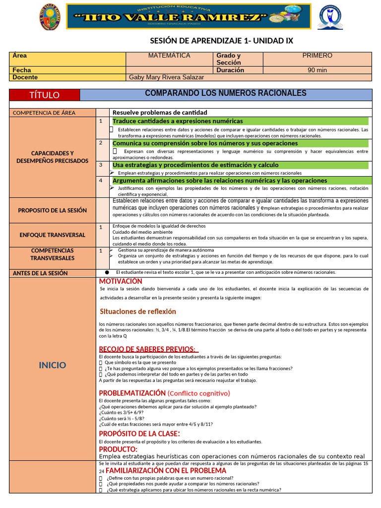 Comparación de Números Racionales en Matemáticas | PDF | Número ...