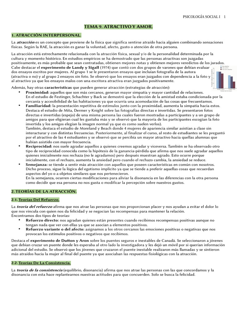 TEMA 9 PSI SOCIAL I | PDF | Teoría de apego | Amor