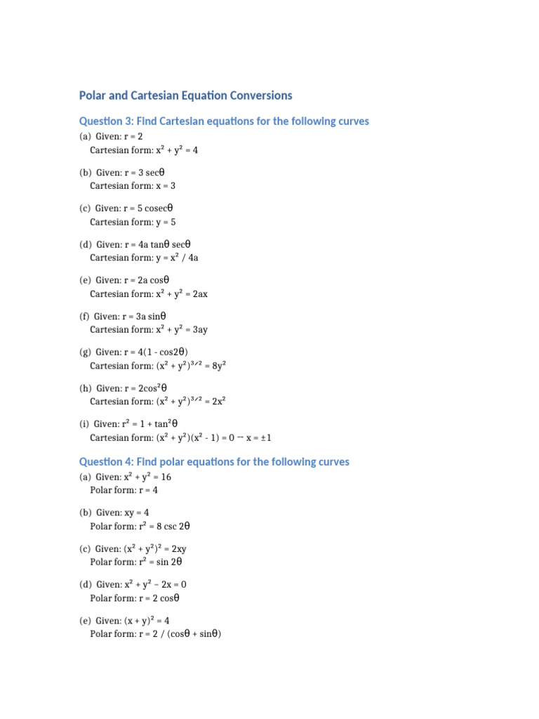 Polar to Cartesian Equation Guide | PDF