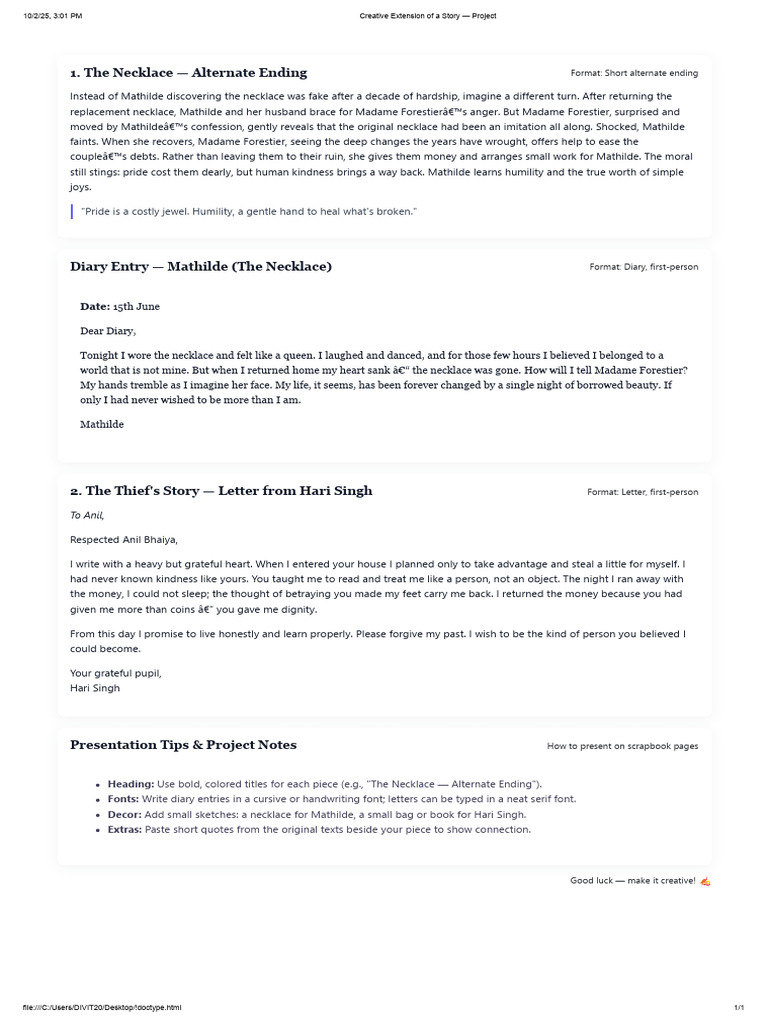 Creative Extension of a Story — Project | PDF | Typefaces