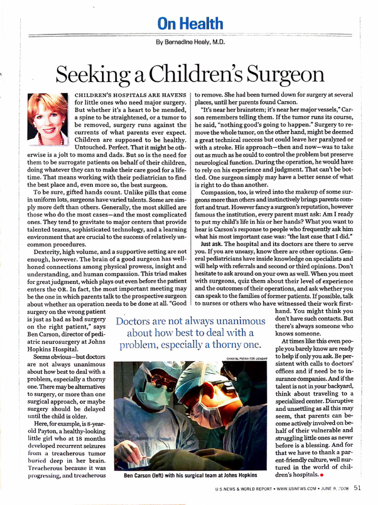 Seeking A Children's Surgeon 2008 US News Report | PDF | Clinical ...