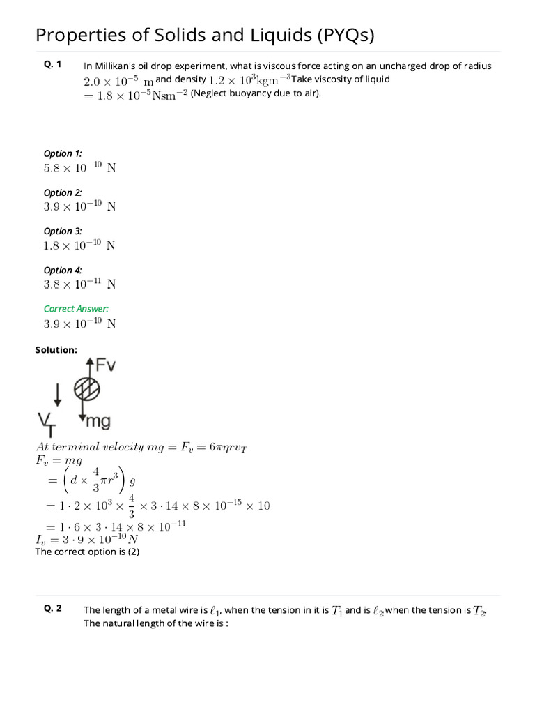 Properties of Solids and Liquids PYQs | PDF | Thermal Expansion | Liquids