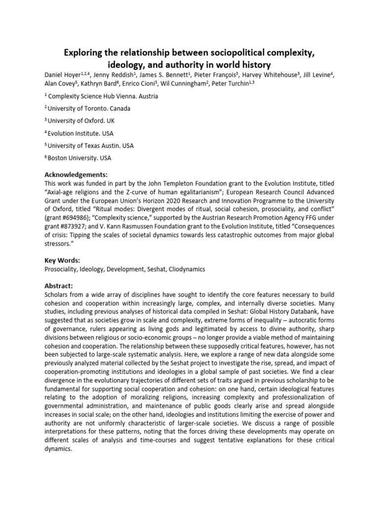 Sociopolitical Complexity and Authority Dynamics | PDF | Hypothesis ...