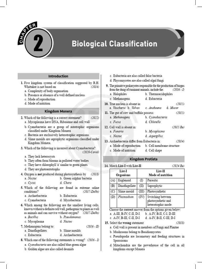 NEET Biology Classification Questions | PDF | Fungus | Virus