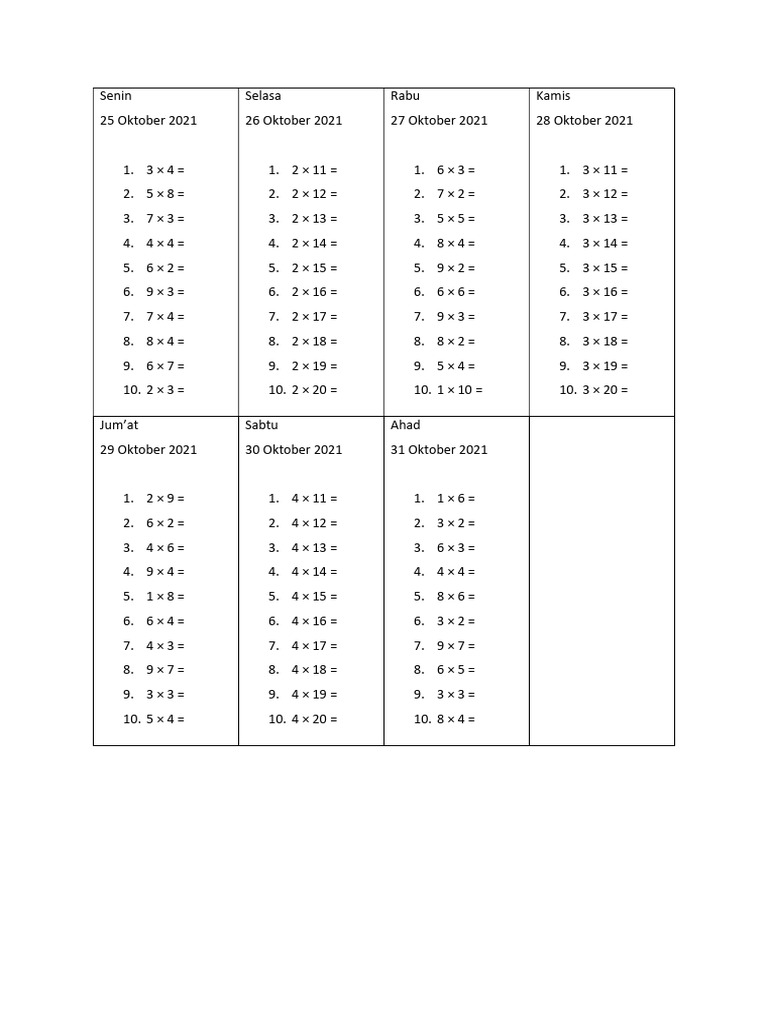 Weekly Multiplication Practice Worksheets | PDF