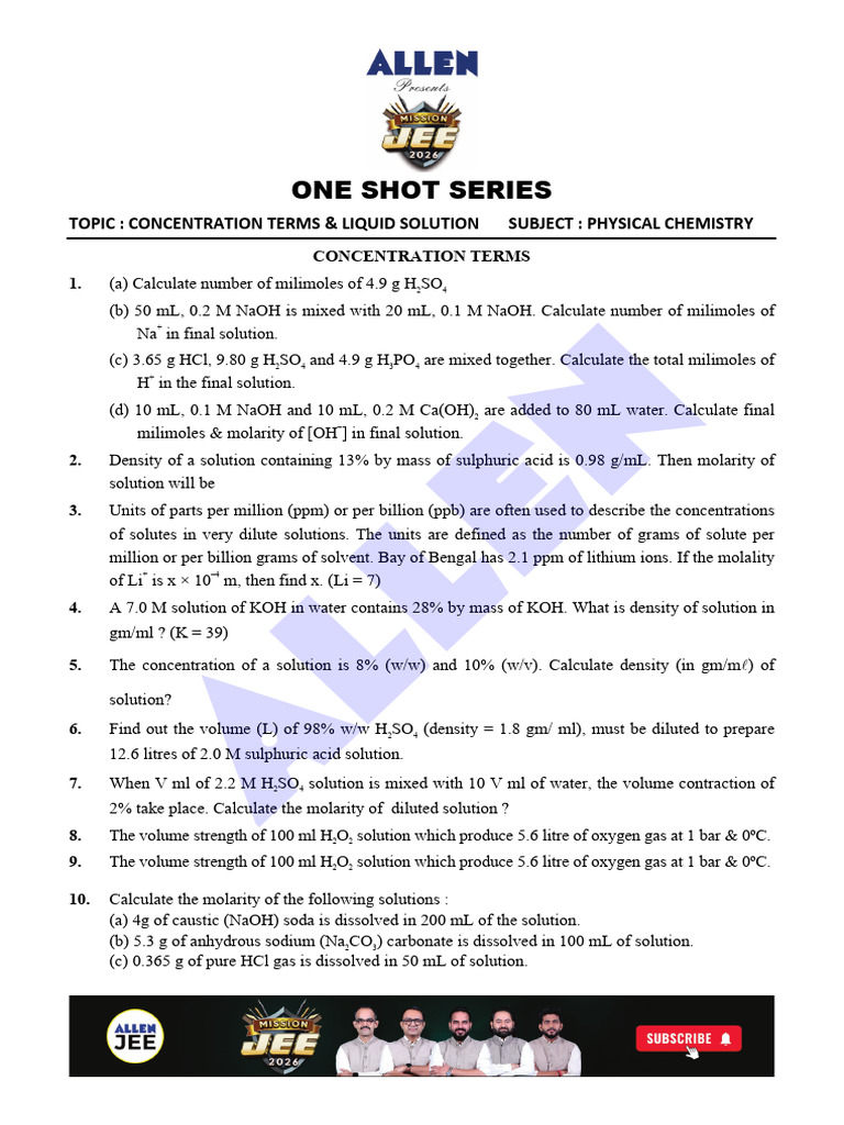 Conc Terms & Liquid Solution One Short Series Home Work Question | PDF ...