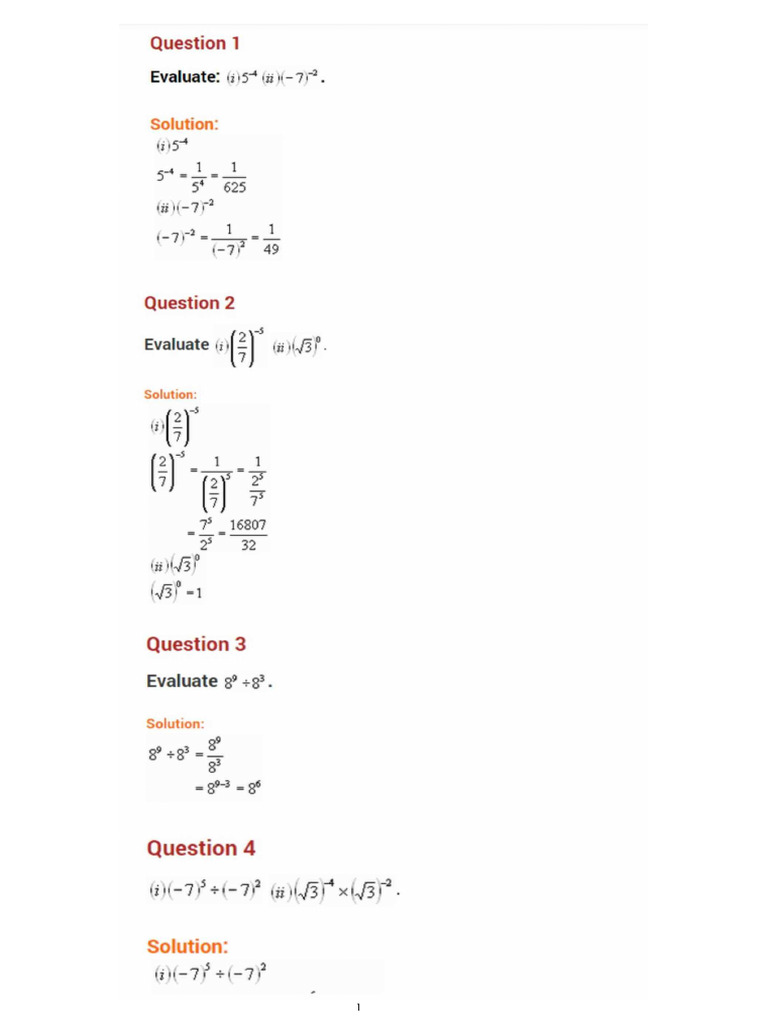 Class 8 Exponents Test Maths | PDF