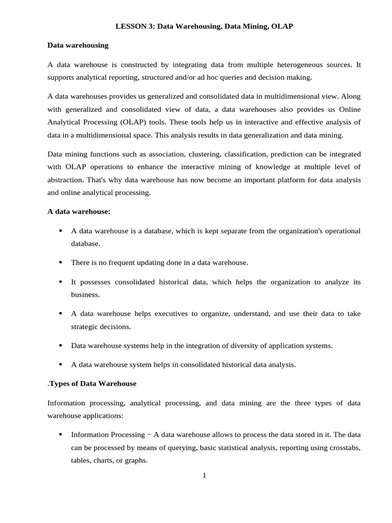 LESSON 3 | PDF | Data Warehouse | Data Management