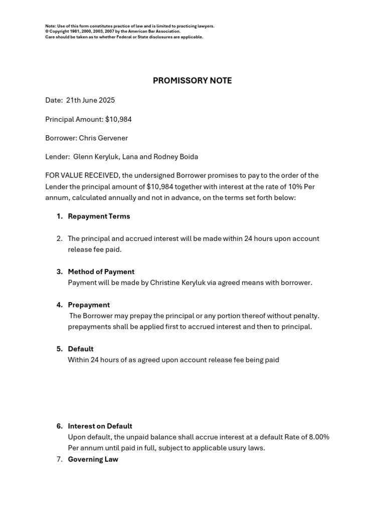 PROMISSORY NOTE updated | PDF | Interest | Promissory Note