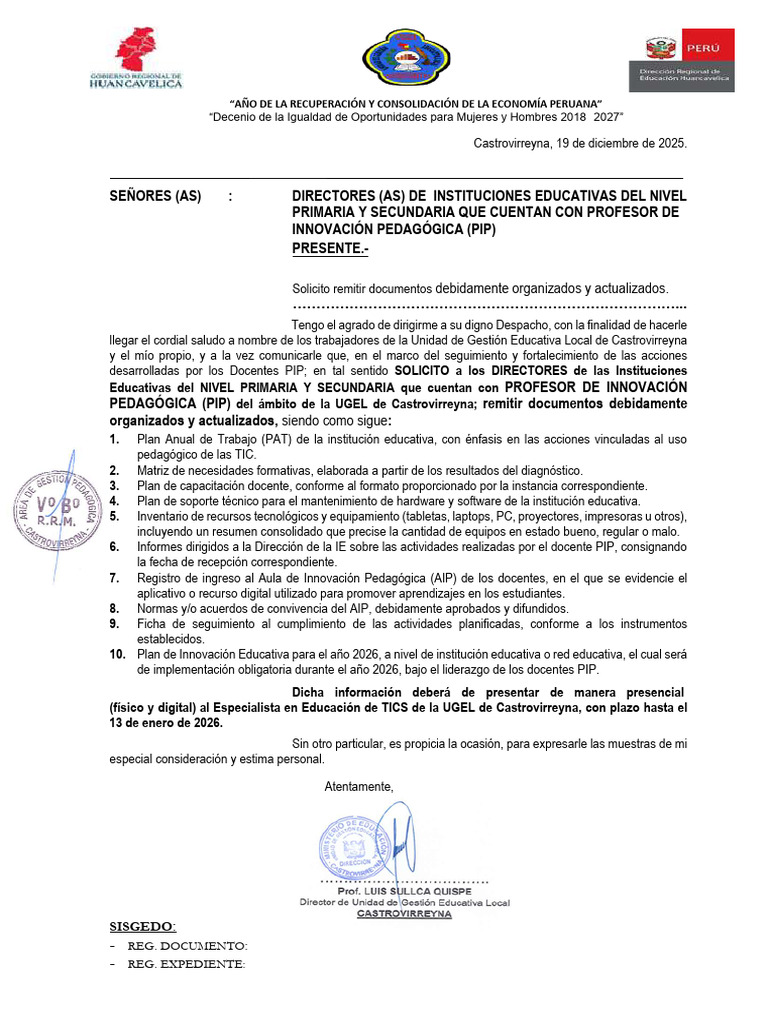 Oficio Múltiple Nº 00375-2025 - Directores II.ee. Aip Remitir Informacion | PDF | Maestros ...