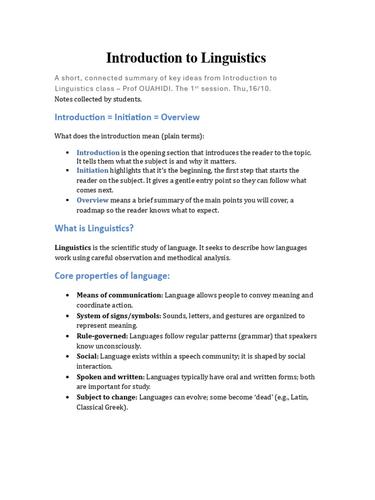 Overview of Linguistics Concepts | PDF | Lateralization Of Brain ...