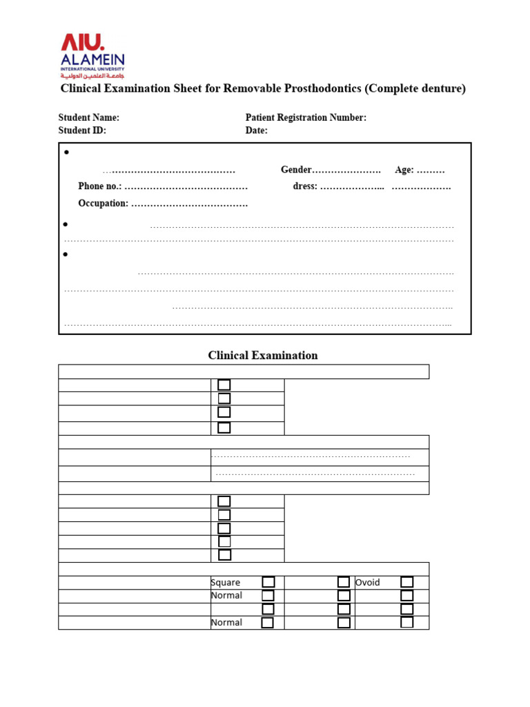 Clinical Examination Sheet Template+Removable 251017 175242 | PDF ...