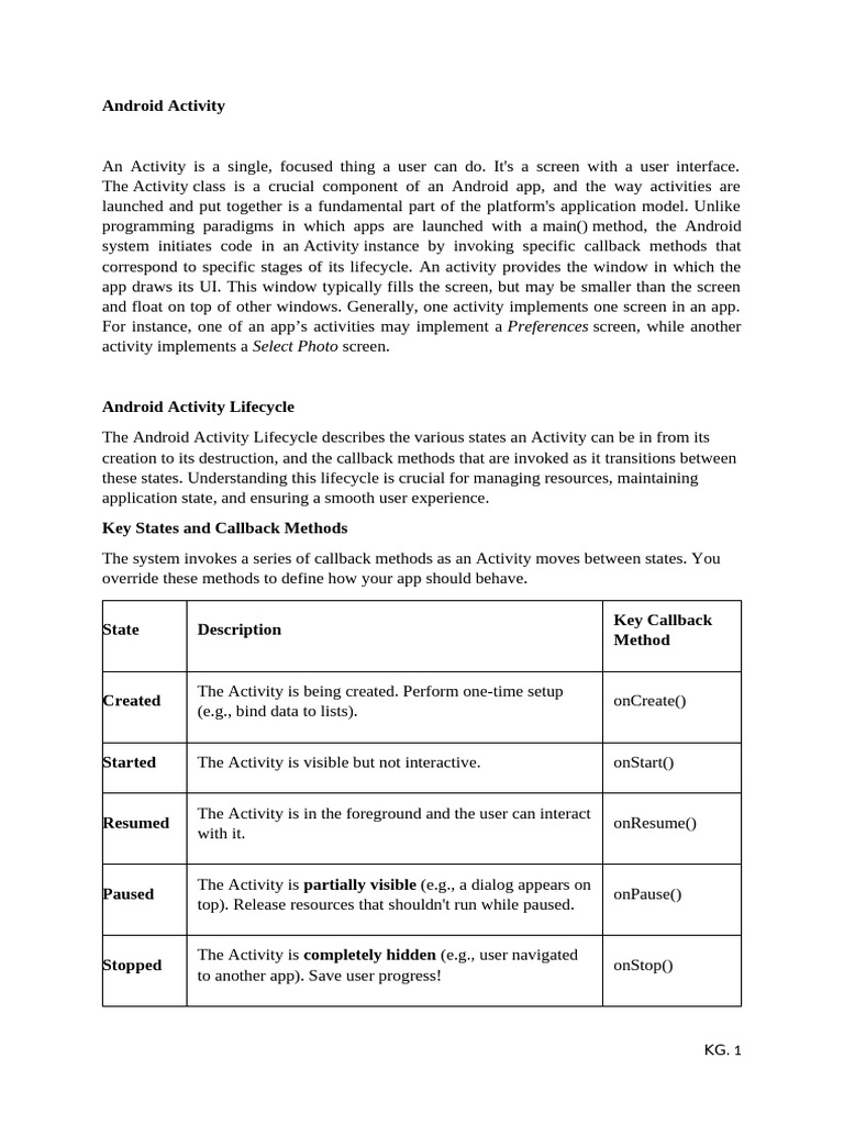 Lesson 2b Android Activity Lifecycle | PDF | Mobile App | Method ...