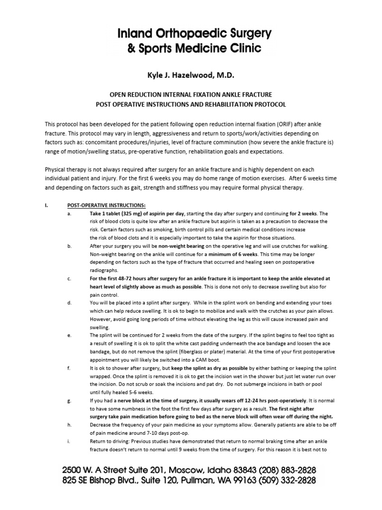 Ankle Fracture ORIF Post-Op Guide | PDF | Physical Therapy | Aspirin