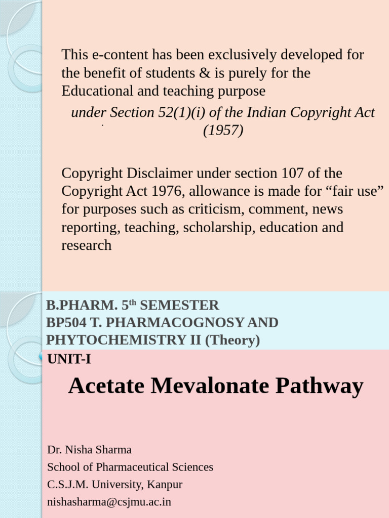 Acetate Mevalonate Pathway in Plants | PDF | Biochemistry | Chemistry