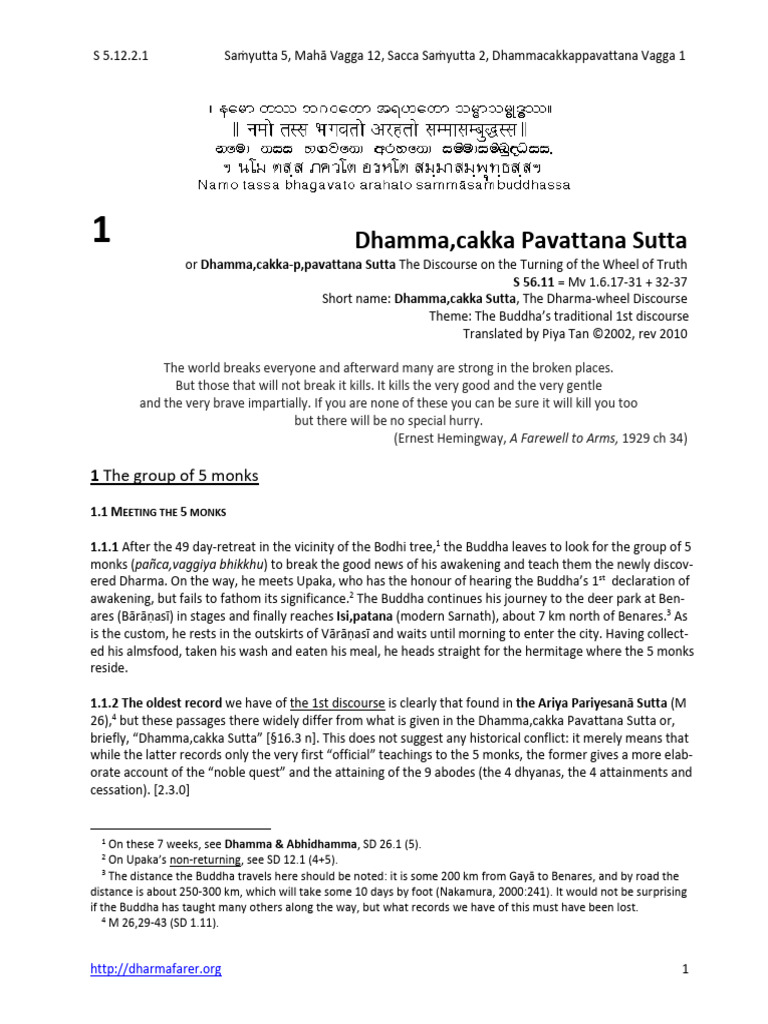 1.1-Dhammacakka-Pavattana-S-s56.11-piya | PDF | Four Noble Truths ...
