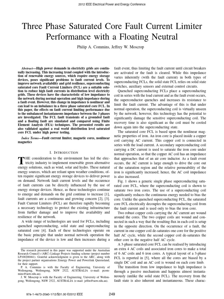 Three Phase Saturated Core Fault Current Limiter Performance With A ...