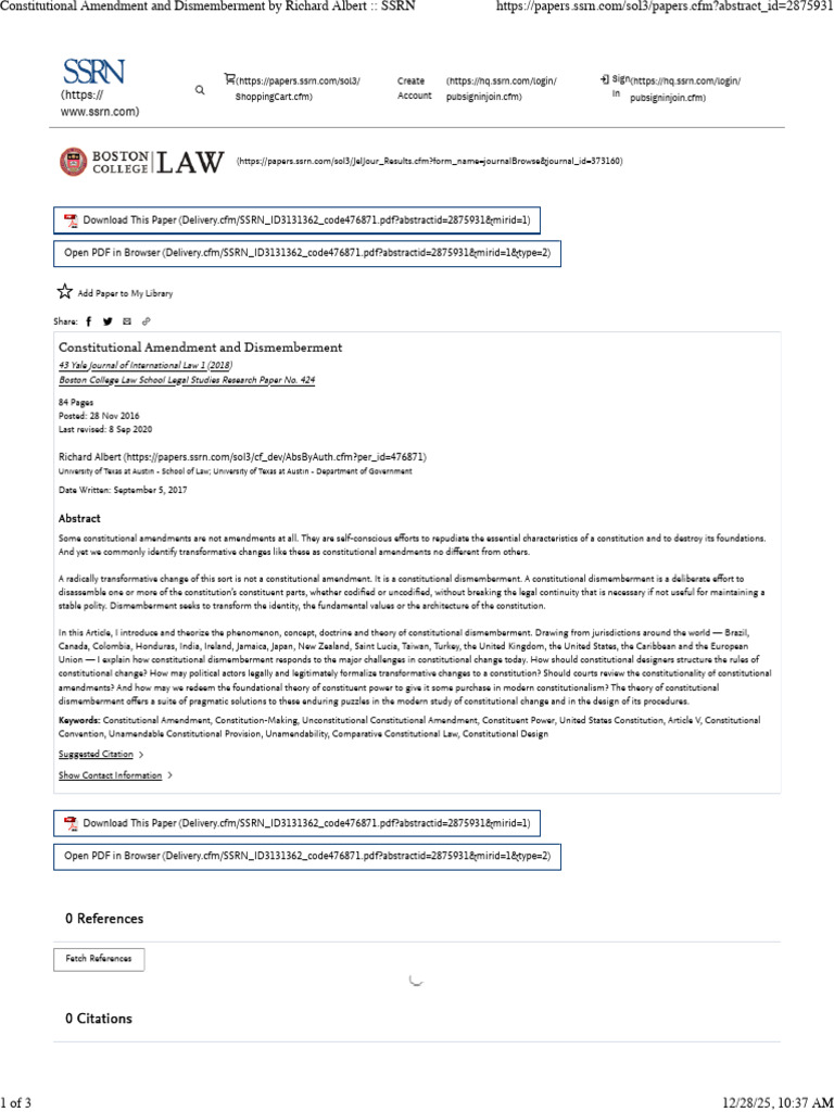 Constitutional Amendment and Dismemberment by Richard Albert - SSRN ...