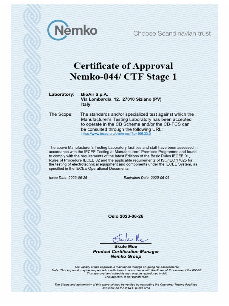 CTF Stage 1 Certificate _BioAir | PDF