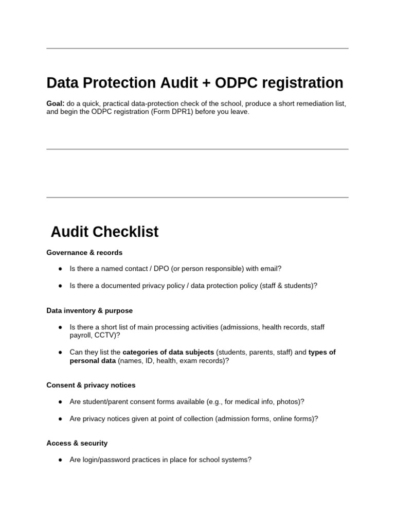 Data Protection Audit - ODPC Registration | PDF | Computer Security ...