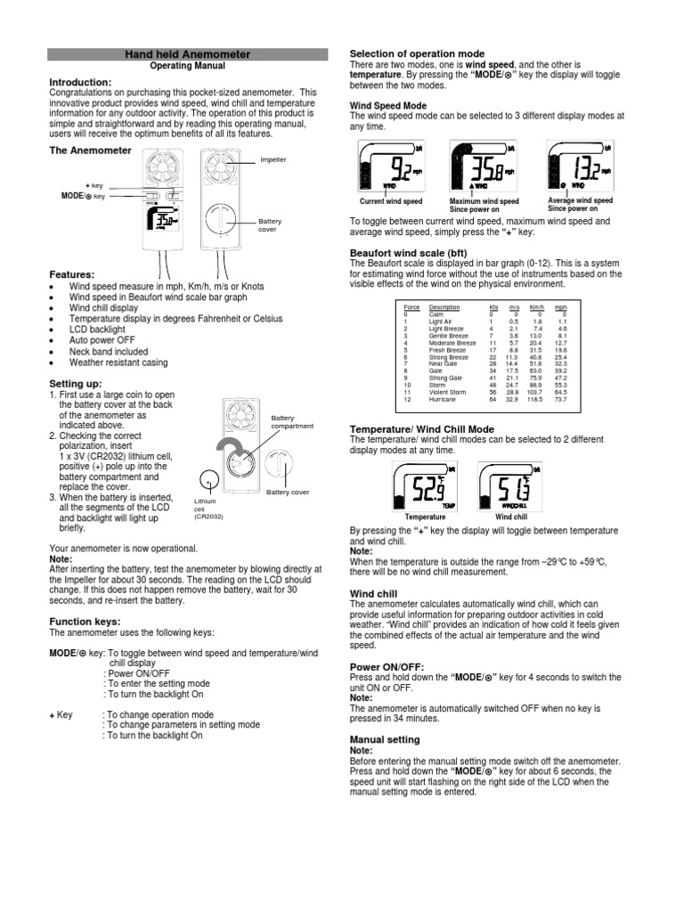 La Crosse Anemometer Manual | PDF | Wind Speed | Wound